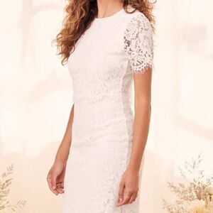 Lulus | Dresses | Lulus Eyelash Lace Bodice Midi Dress Elegant White ...